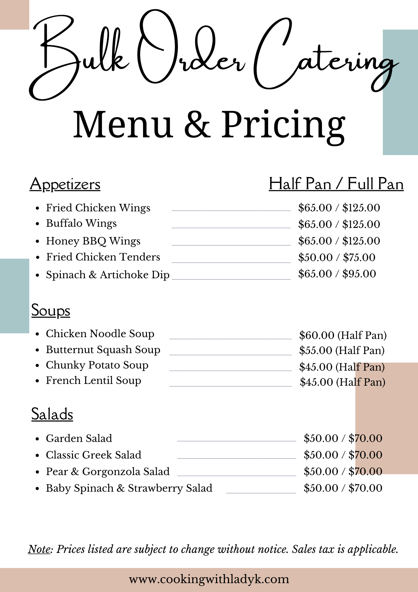 Bulk Order Catering – Lady K's Catering, LLC